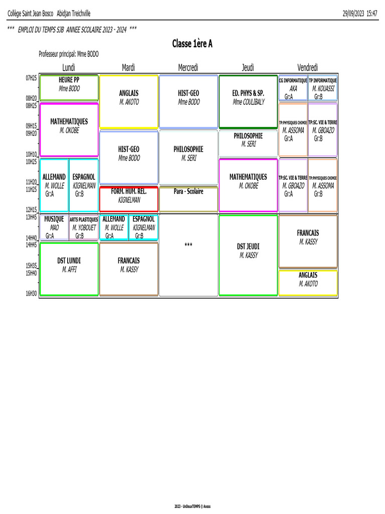 Emploi Du Temps Classes 1e Pdf