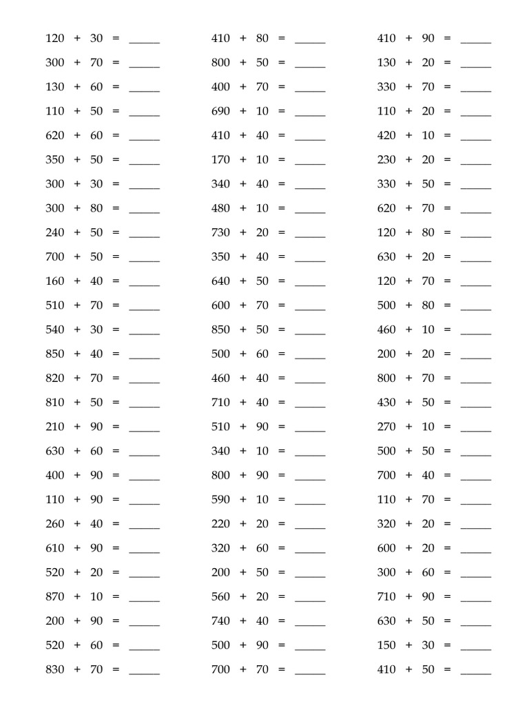 Príklady + A - Do 1000 Desiatkami Bez Prechodu PDF | PDF