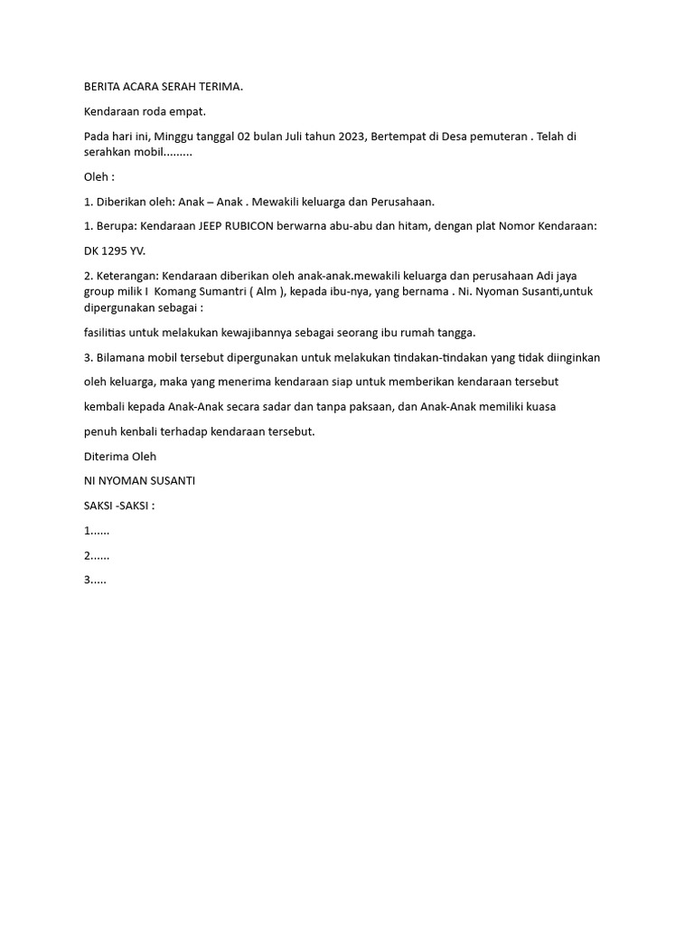 Konsep Surat Serah Terima | PDF | Hukum