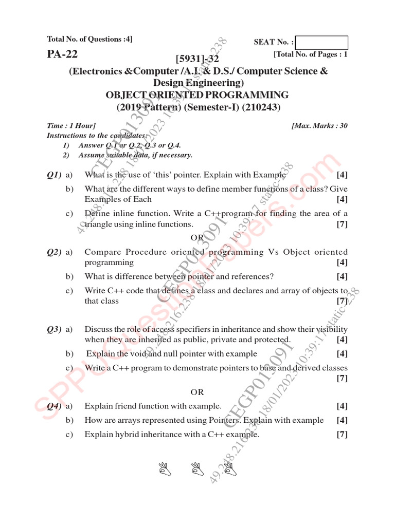 Be Computer Engineering Semester 3 2022 October Object Oriented Programming Oop