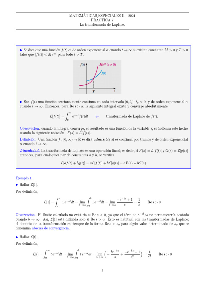 Transformada de Laplace: Definición y Ejemplos | PDF | Transformada de ...