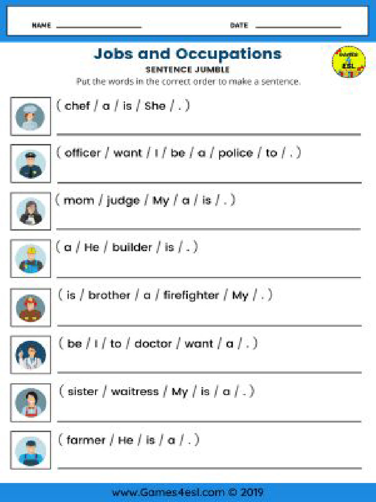 Jobs and Occupations Worksheets - Games4esl | PDF
