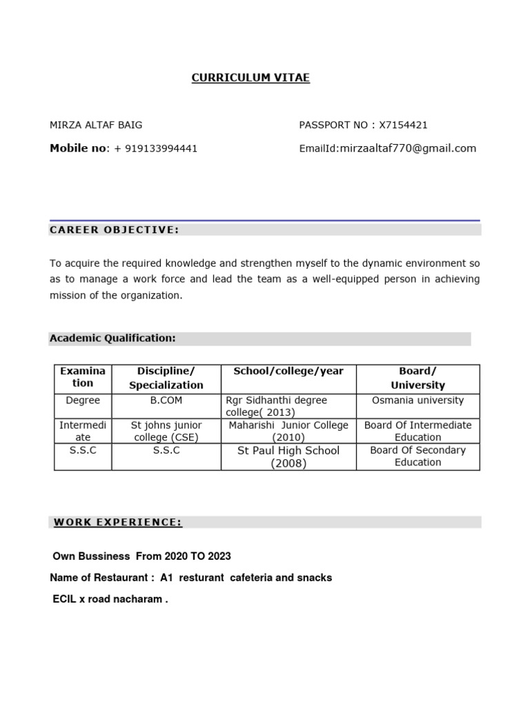 Mirza Altaf RESUME | PDF