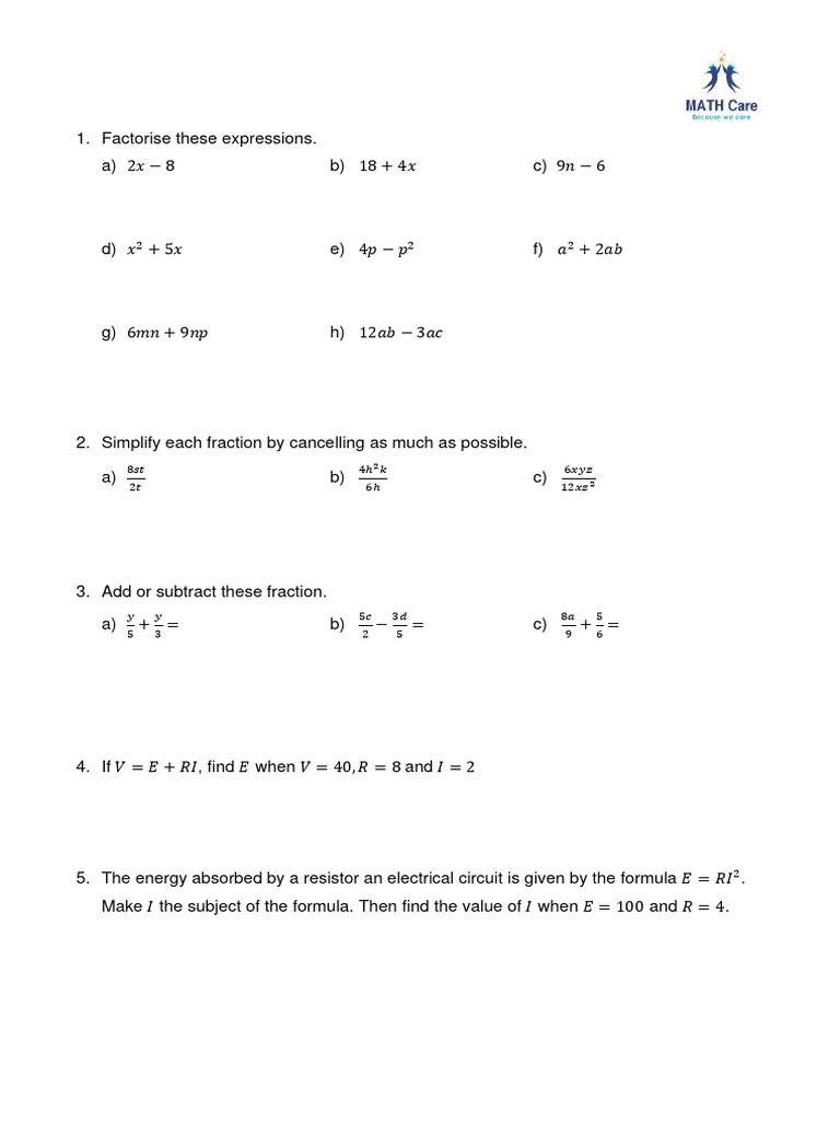HW 11 Factorise and Fraction | PDF