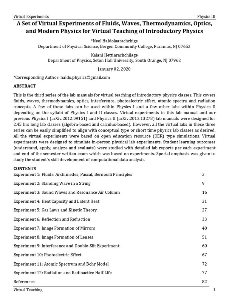 A Set of Virtual Experiments of Fluids Waves Therm | PDF | Resonance ...