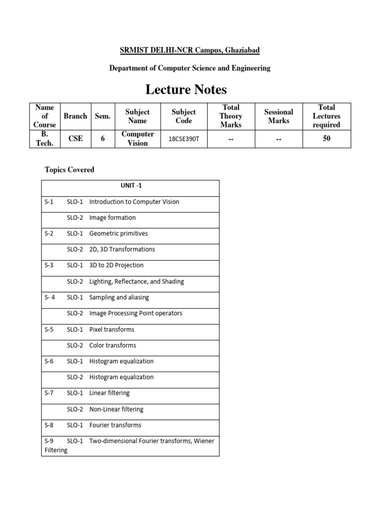 Computer Vision-unit 1 (Autosaved) | PDF