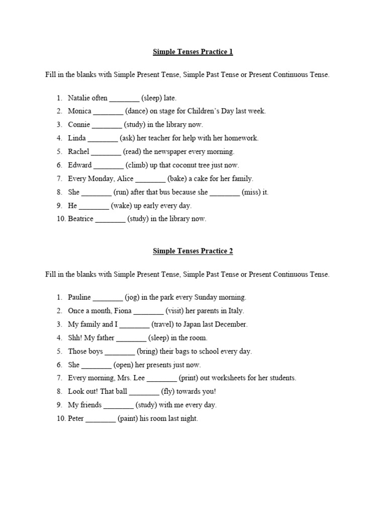 Simple Tenses Practice Exercises | PDF