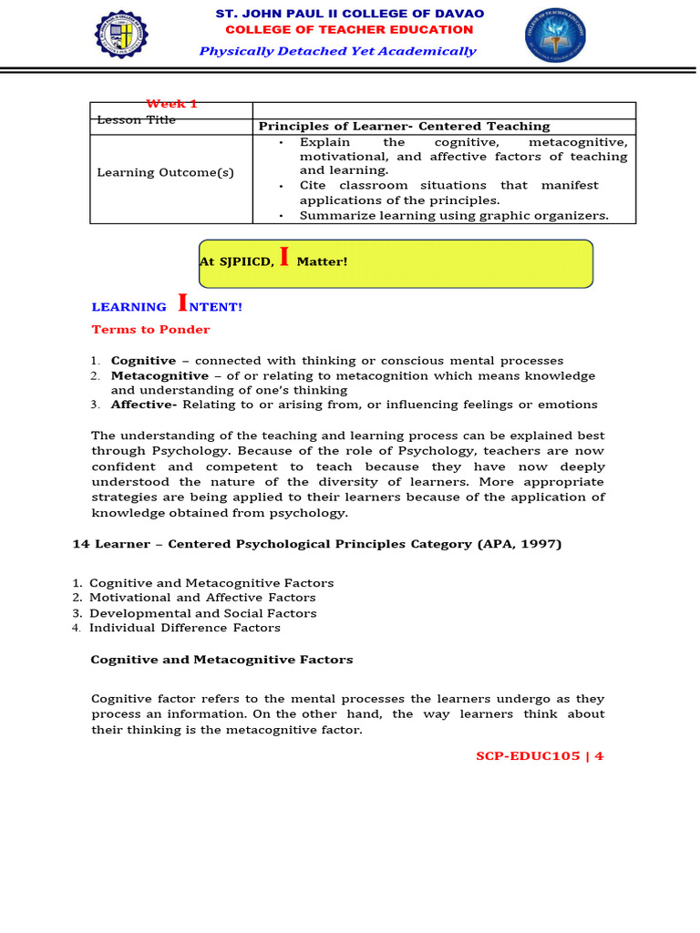 1ST Educ105 - Prelim Lesson 1 | PDF | Motivational | Motivation