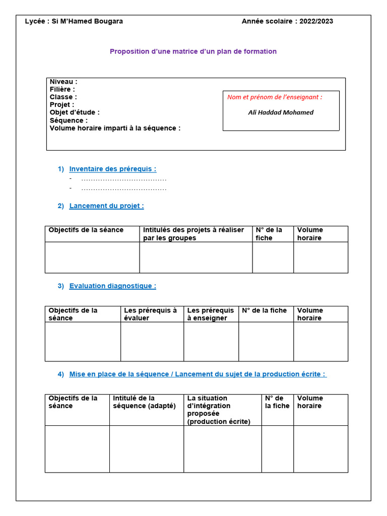 Matrice D'un Plan de Formation | PDF
