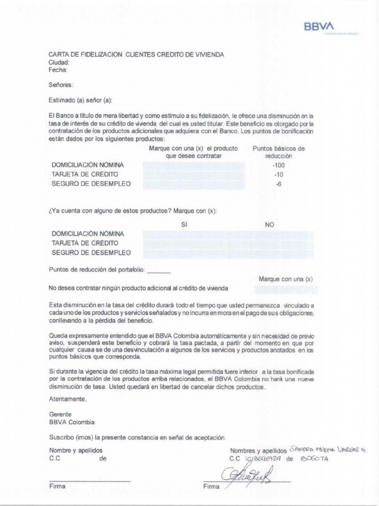 Carta de Fidelizacion | PDF