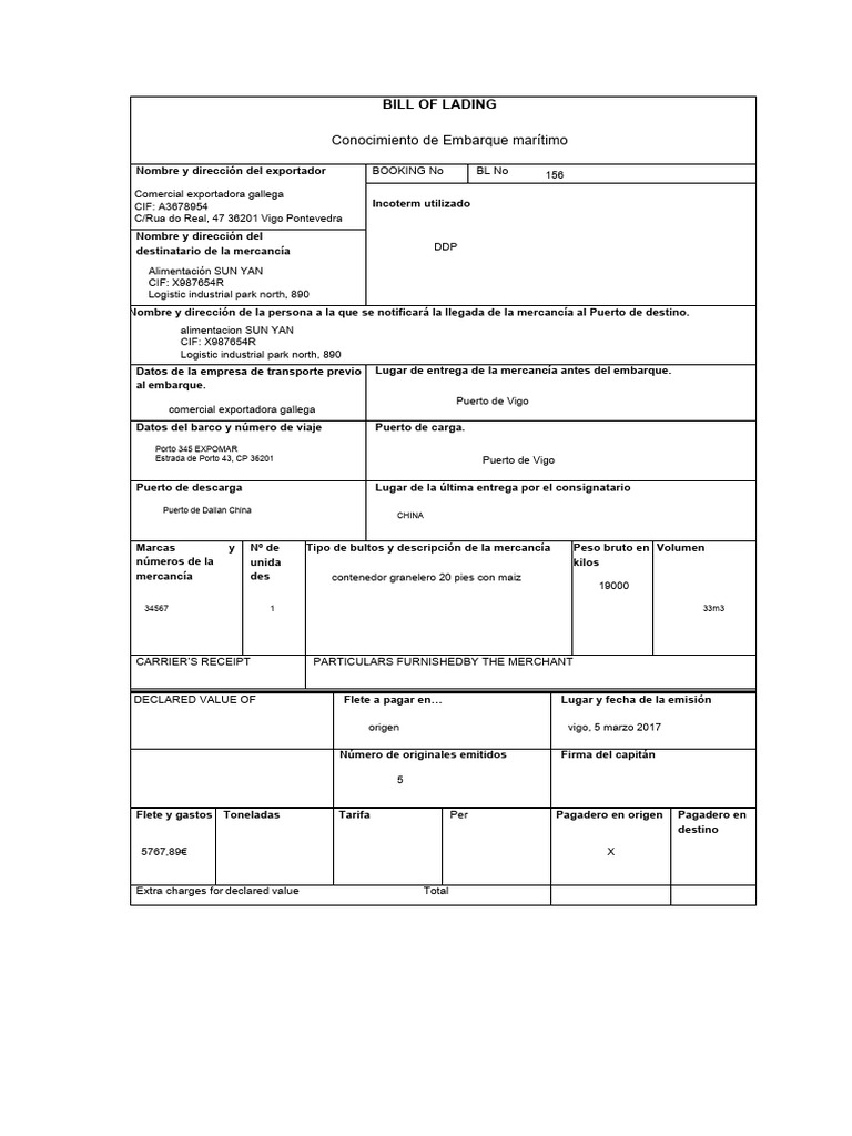 Bill of Lading TP | PDF
