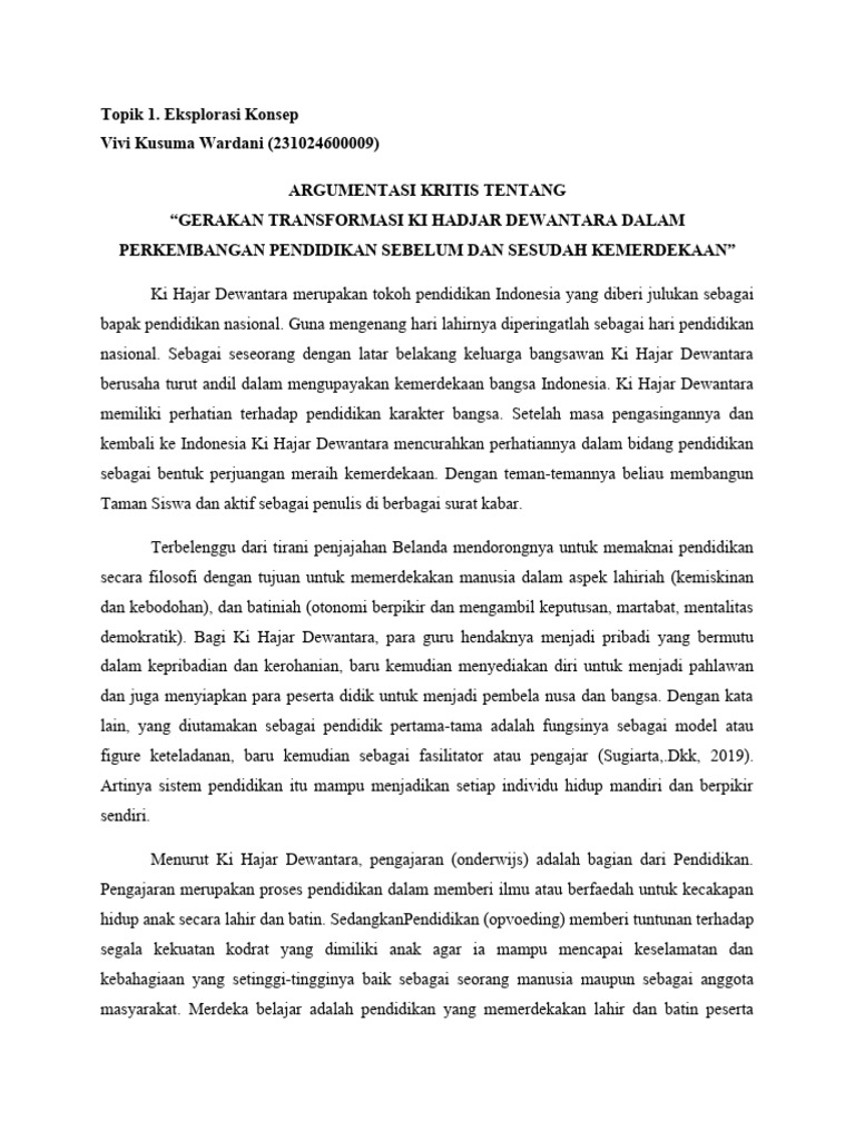 Topik 1. Eksplorasi Konsep - Tugas 1.4 Argumentasi Kritis | PDF