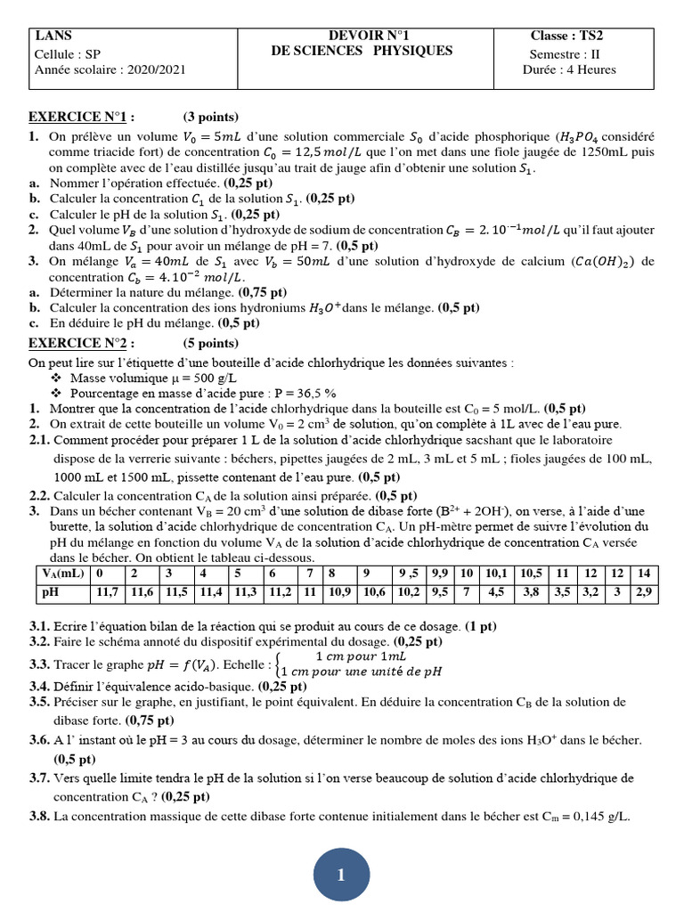 Devoir Nc2b01 Du Second Semestre Ts2 Lans 1 | PDF