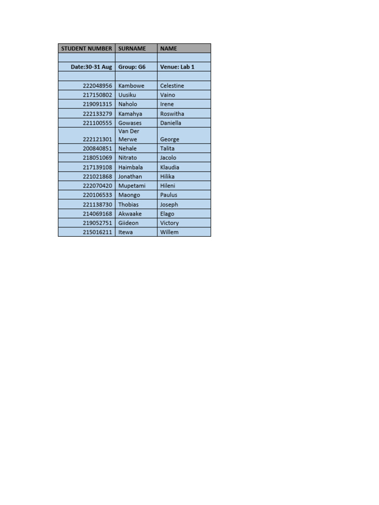 Student Group G6 Attendance List | PDF