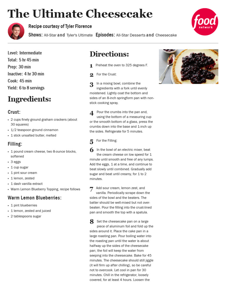 Lemon Blueberry Cheesecake Recipe | PDF
