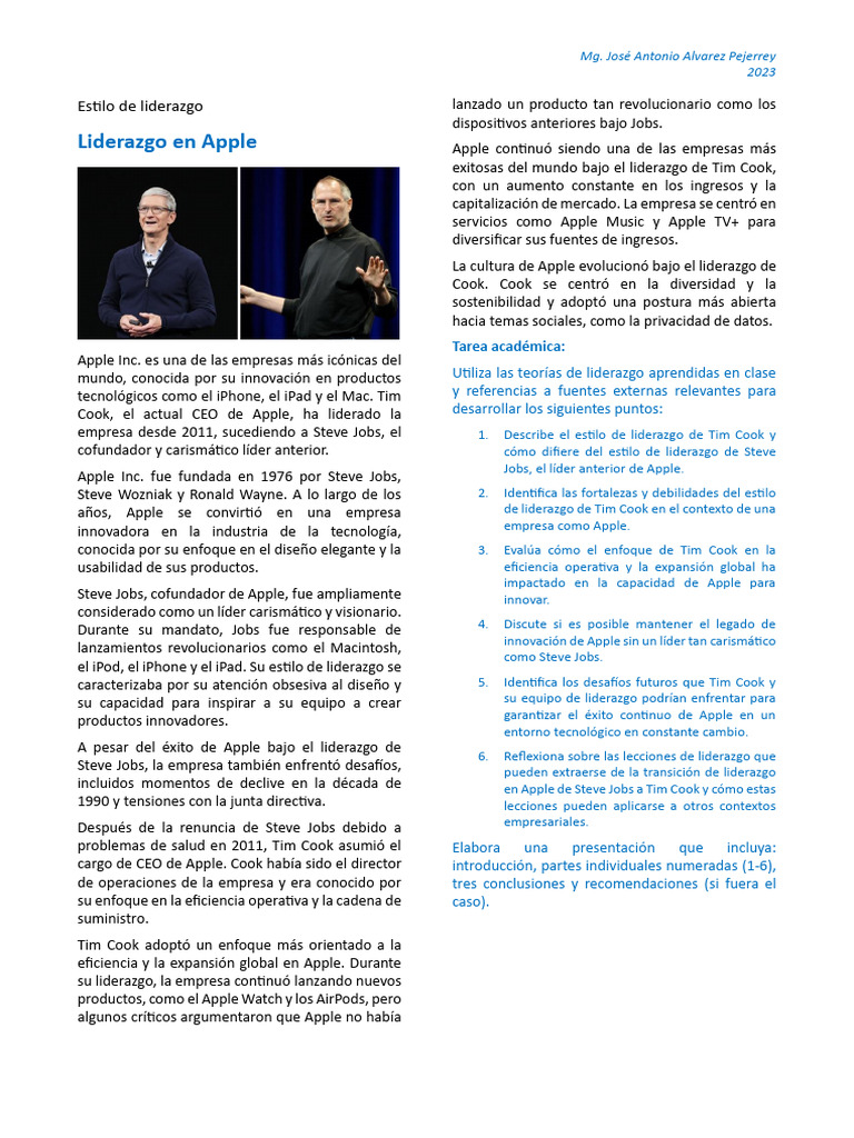 Liderazgo Apple Caso | PDF | Apple Inc. | Steve Jobs