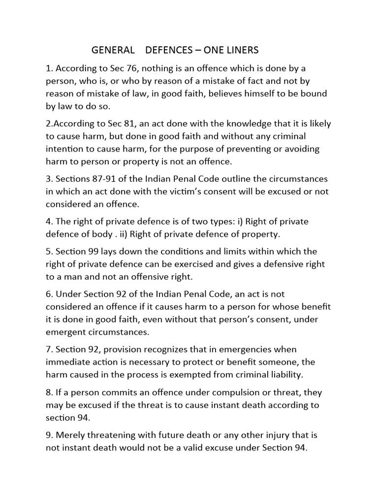 Overview of Criminal Law Defences | PDF