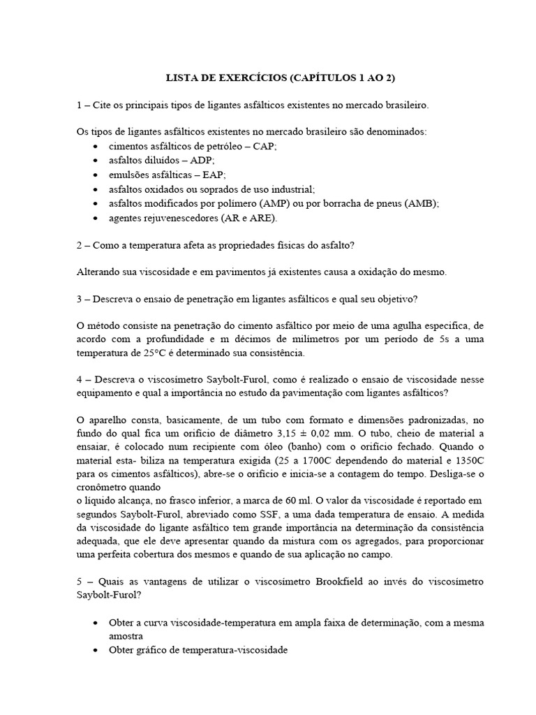 Lista de Exercícios - Caps 1 e 2 | PDF