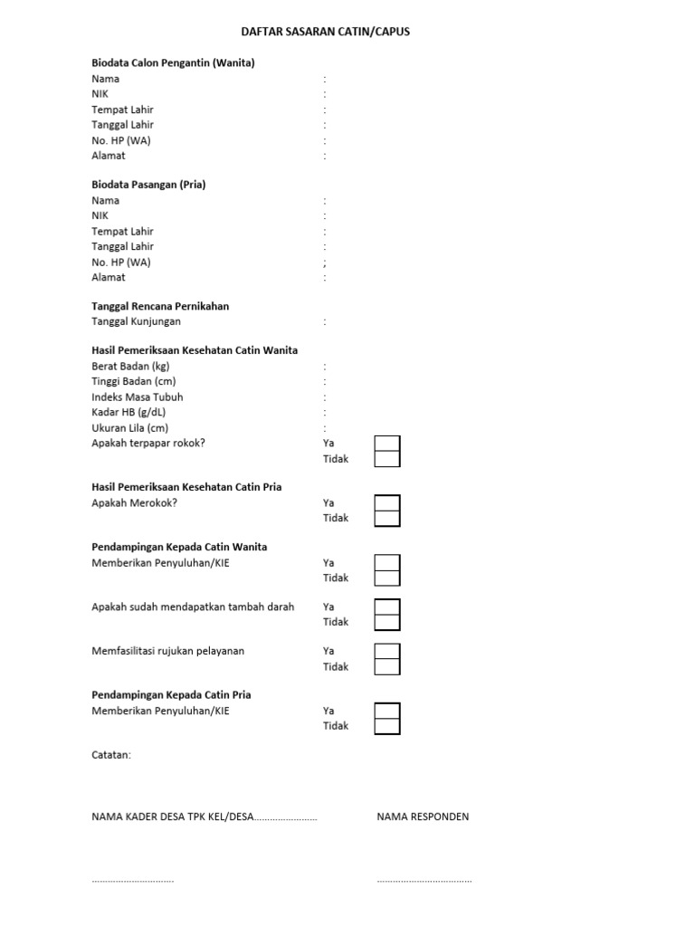 Format Pendampingan TPK 2023 Calon Pengantin | PDF