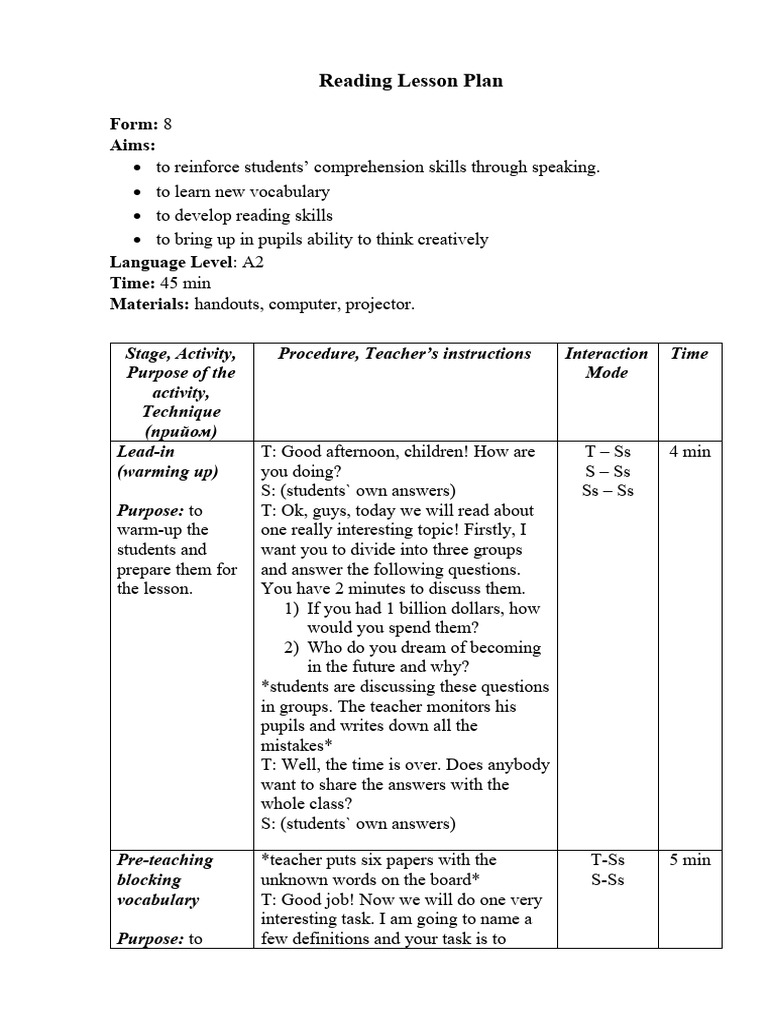 Reading Lesson Plan (Make or Break) | PDF | Reading Comprehension ...