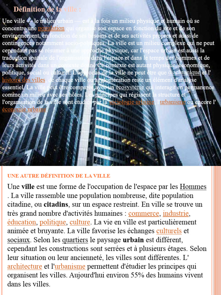 Définition et caractéristiques de la ville | PDF | Ville ...