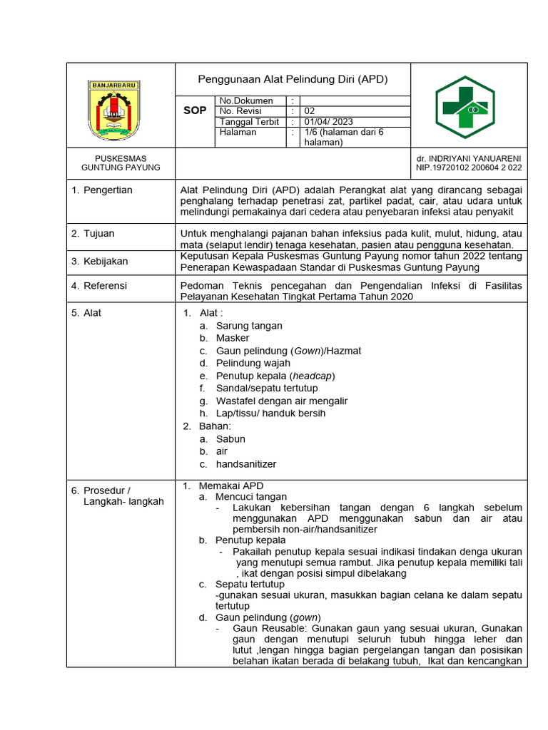 Sop Penggunaan Apd Rev 2023 Pdf