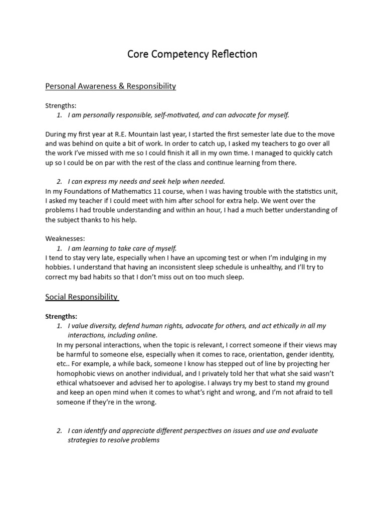 Core Competency Reflection | PDF