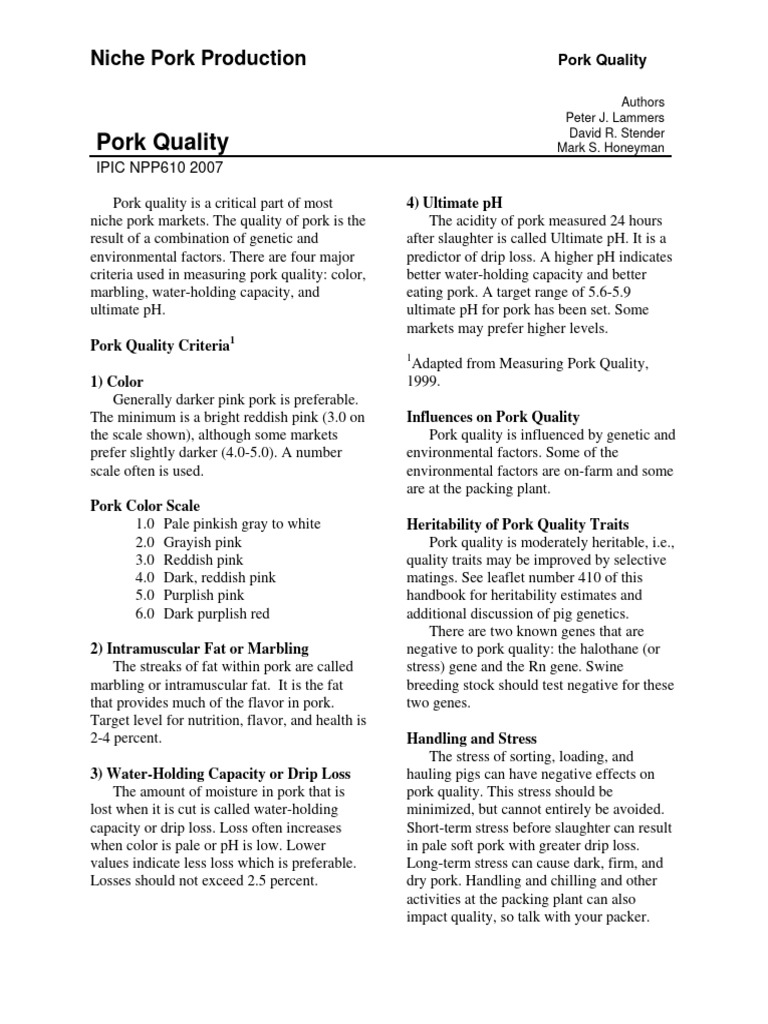 Key Factors in Pork Quality Assessment | PDF