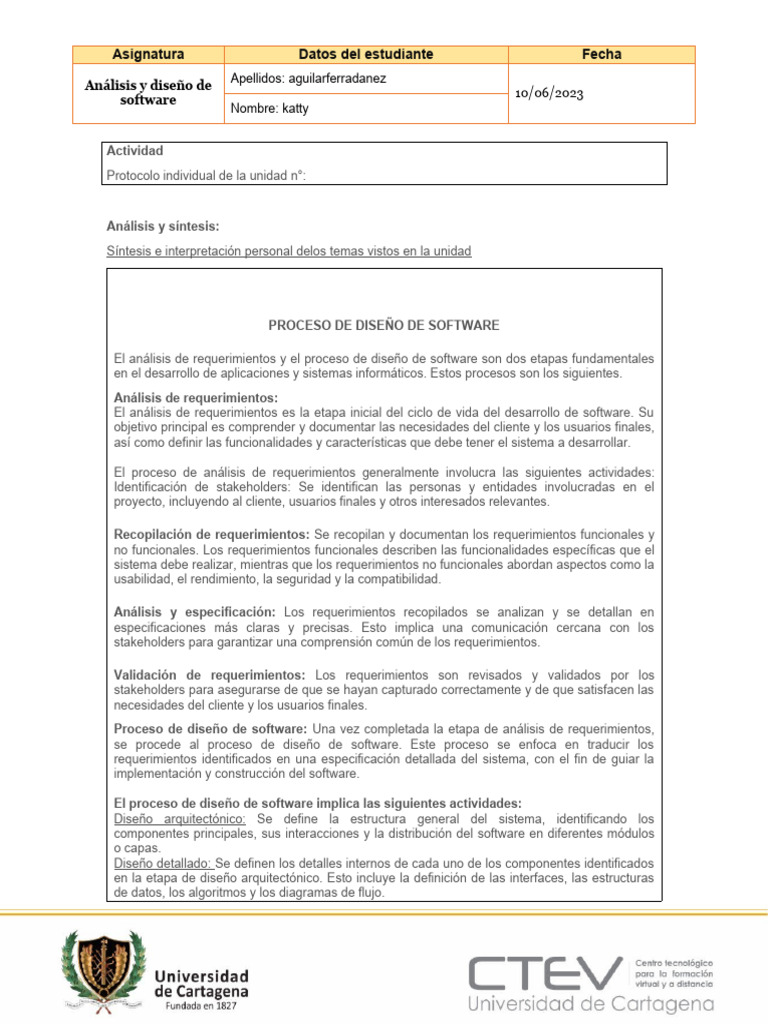 Protocolo Individual Analisis Diseño de Software U2 | PDF | Software | Ingeniería de software