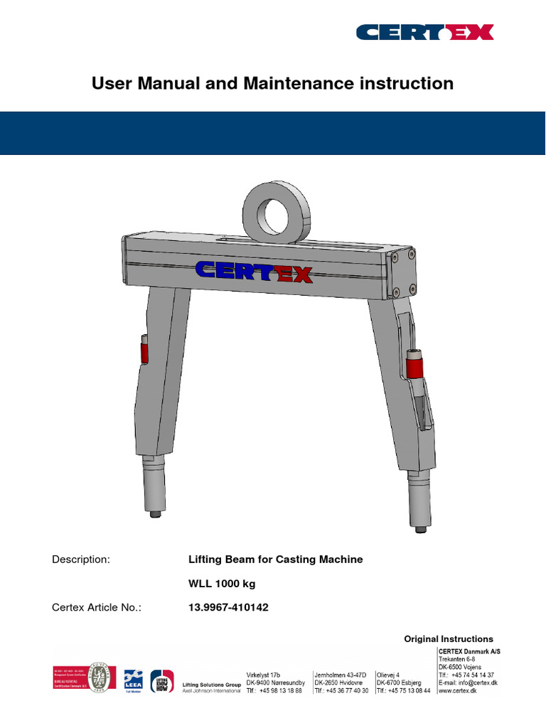 Lifting Beam User Manual & Maintenance | PDF | Safety | Information