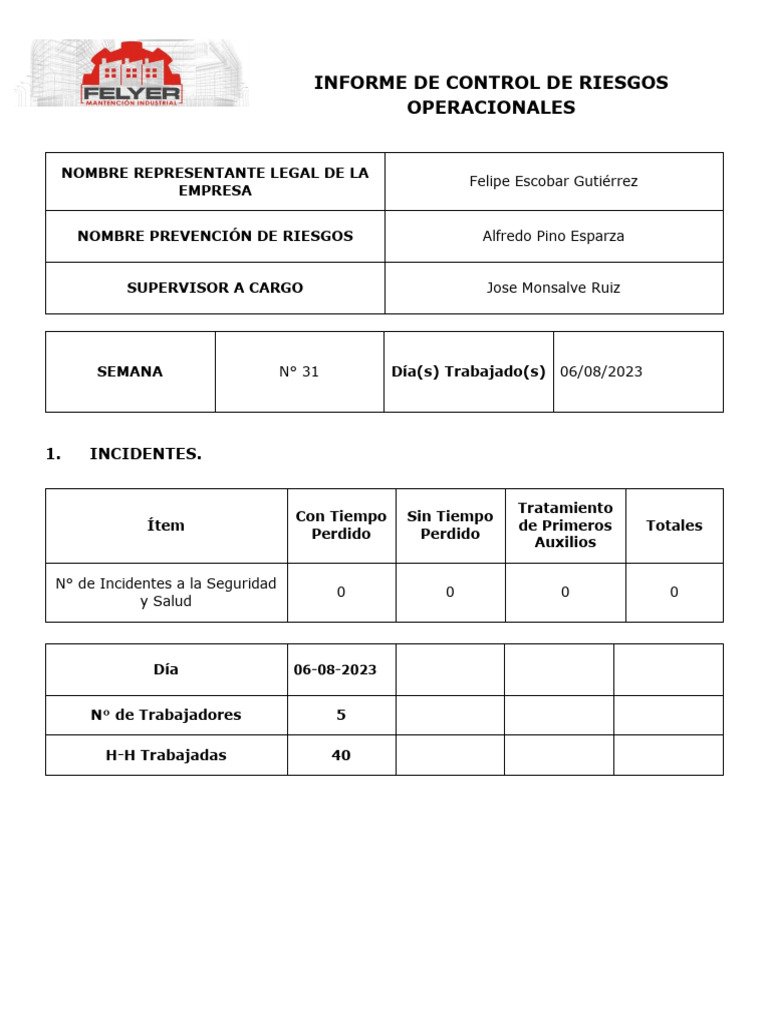 Informe de Control de Riesgos Operacional 06-08-23 | PDF