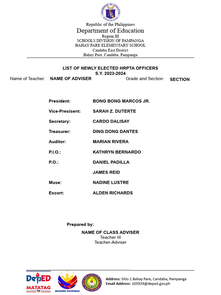 Hrpta Officers 2023 2024 | PDF