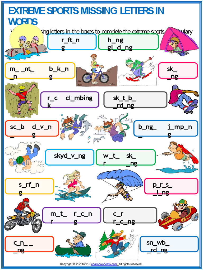 extreme sports vocabulary -missing letters | PDF