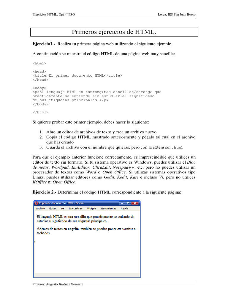 Primera hoja de ejercicios de HTML | PDF | HTML | Archivo de computadora