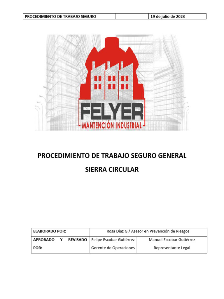 Procedimiento de Trabajo Seguro Sierra Circular Felyer | PDF | Soldadura | Construcción