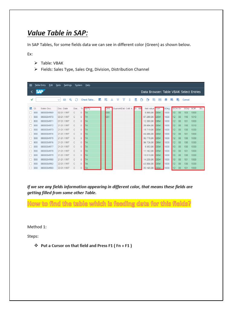 Value Table in SAP | PDF