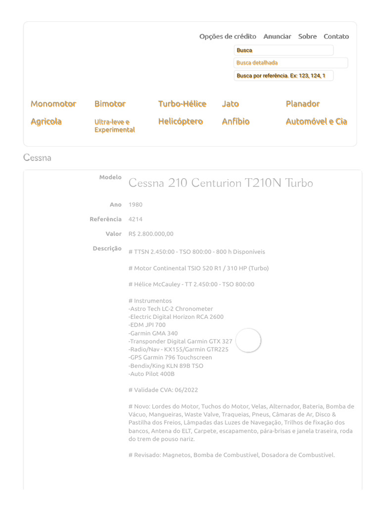 Cessna - Cessna 210 Centurion T210N Turbo - Thales Aviões | PDF ...
