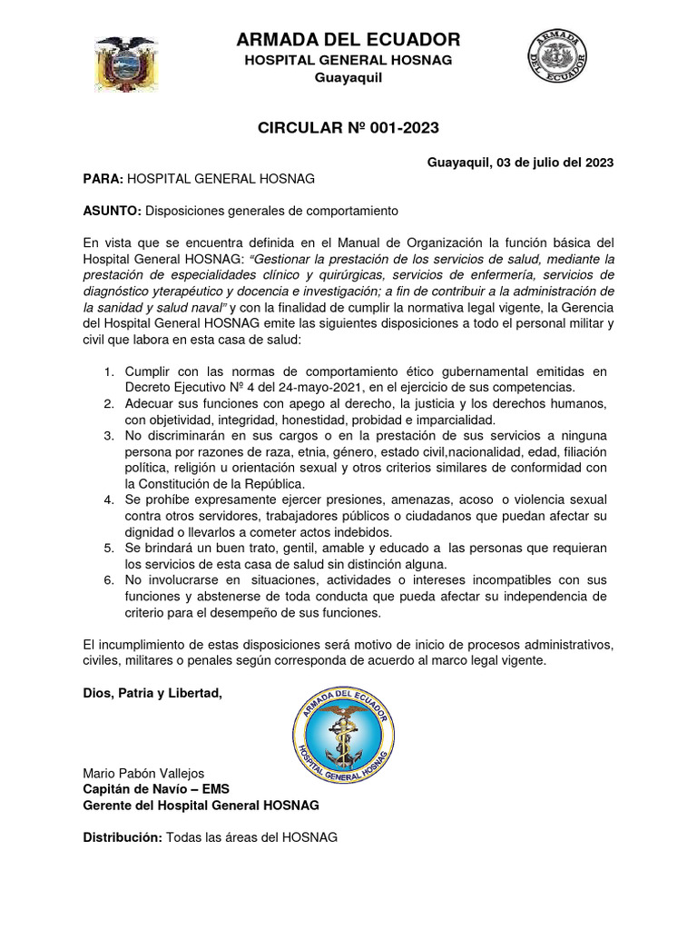 CIRCULAR 001 HOSNAG | PDF