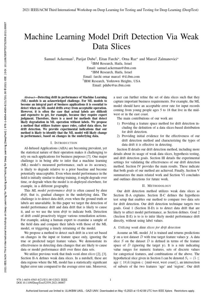 Machine Learning Model Drift Detection Via Weak Data Slices | PDF | P Value | Statistical ...