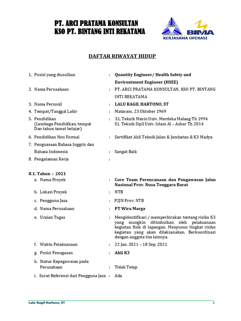 Cv. Lalu Ragil Hartono, ST K3 OKEEE | PDF