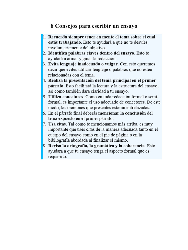 8 Consejos para Escribir Un Ensayo | PDF