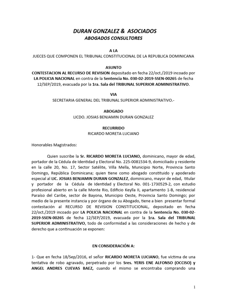Defensa Constitucional de Ricardo Moreta | PDF | Debido al proceso | Policía