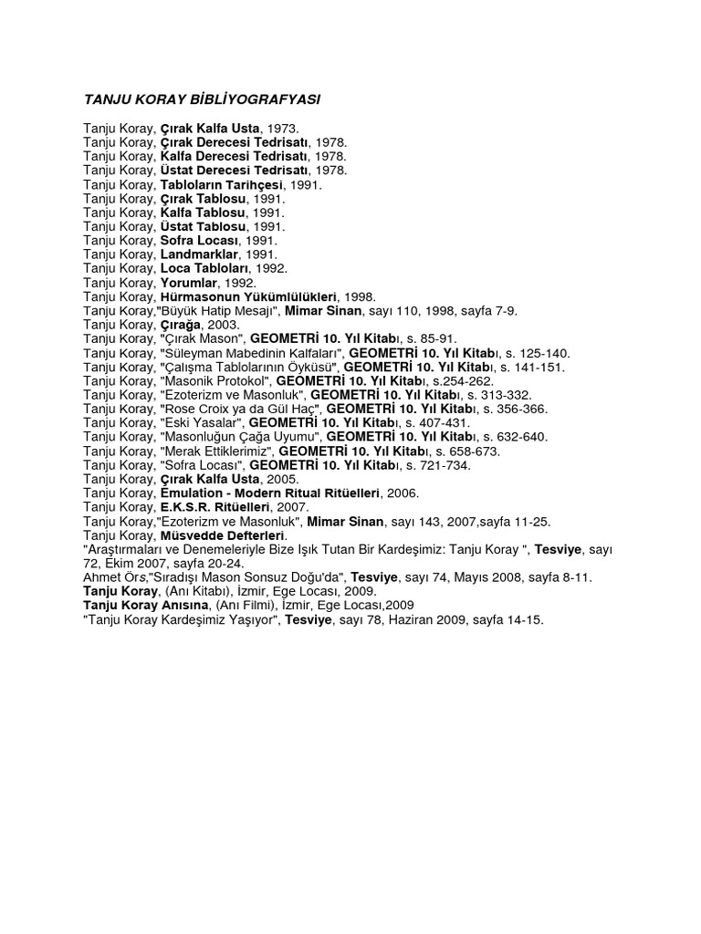 Tanju Koray Bibliyografyasi | PDF