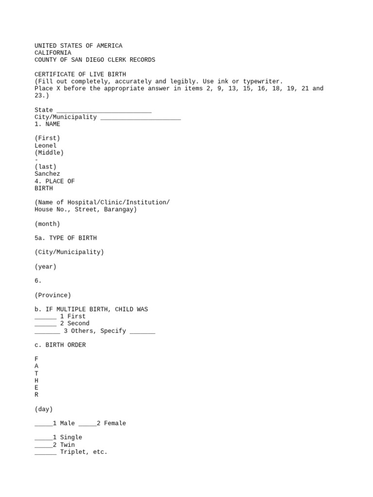 A Certificate of Live Birth | PDF