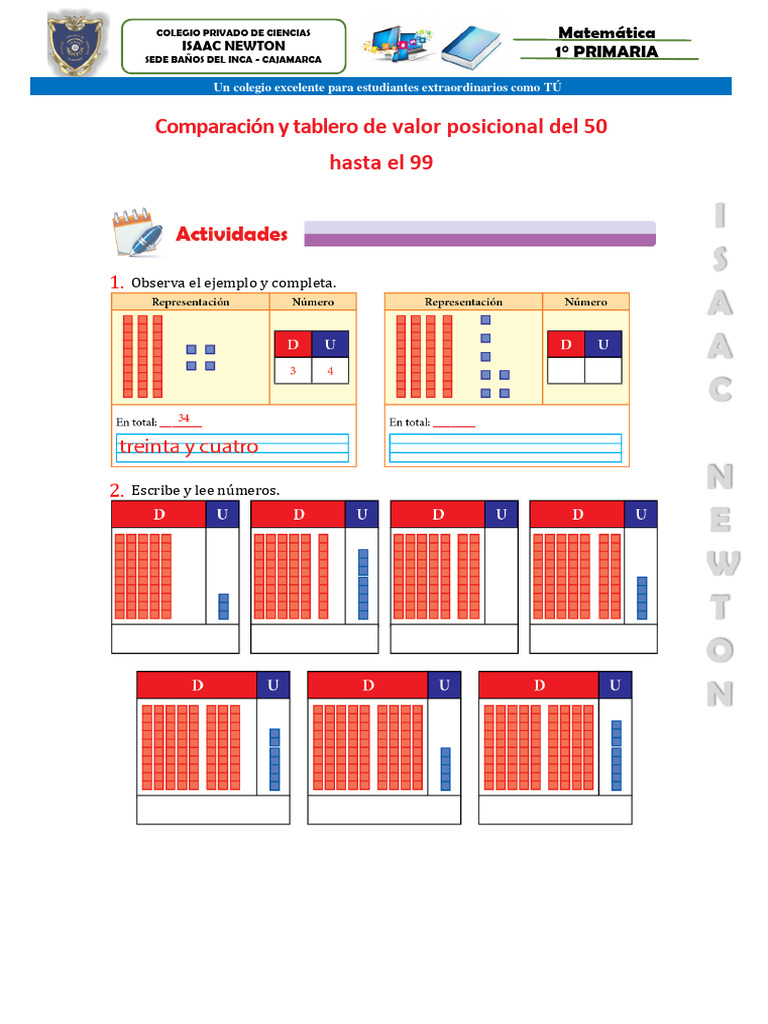 Comparacion y Tablero Posicional Del 50 Al 99 | PDF