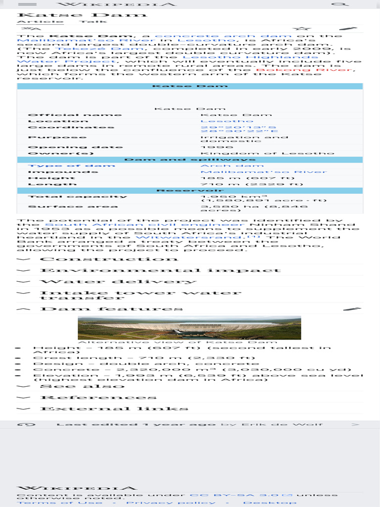 Katse Dam: Key Facts and Features | PDF