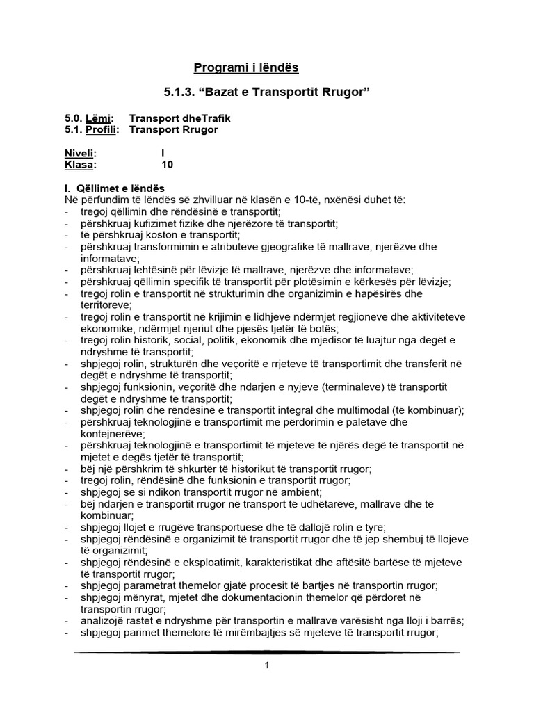 Trasporti Rrugor PLAN-PROGRA | PDF