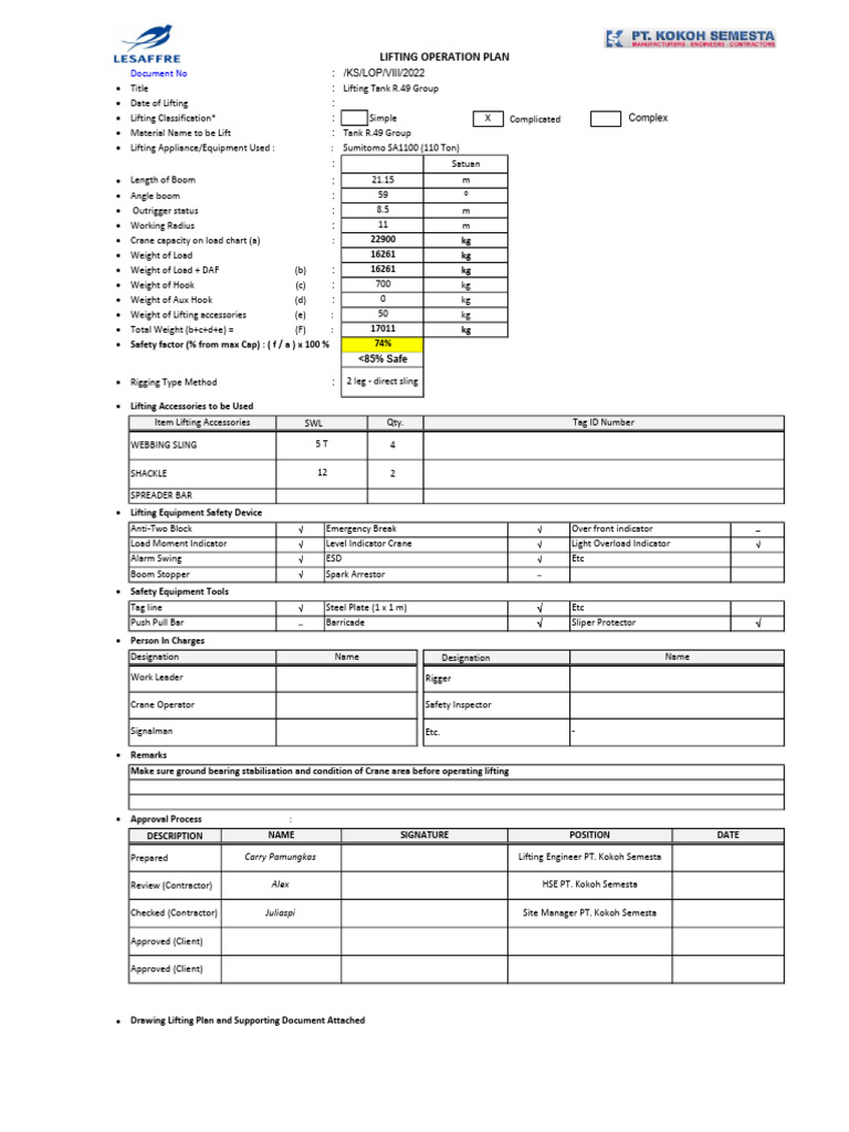 Lifting Calculation Plan Tank R.49 Group | PDF | Manufactured Goods