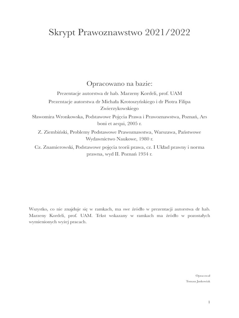 Kompilacja Kordeliańska Skrypt Prawoznawstwo 20212022 | PDF