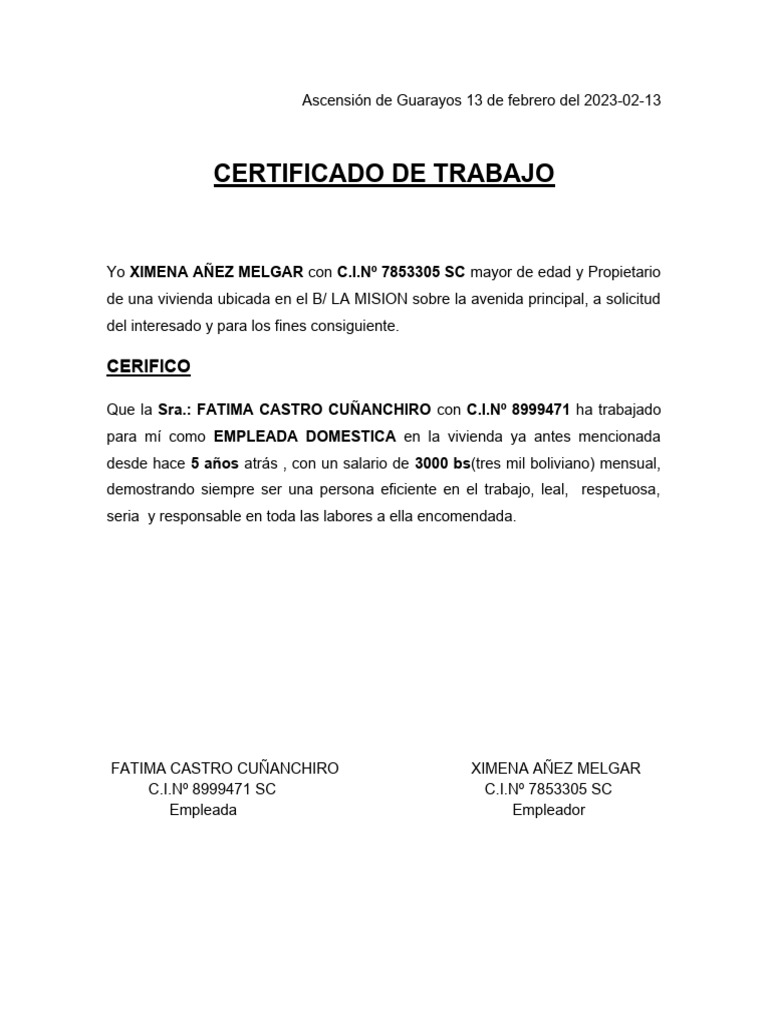 Certificado de Trabajo Empleada Domestica | PDF